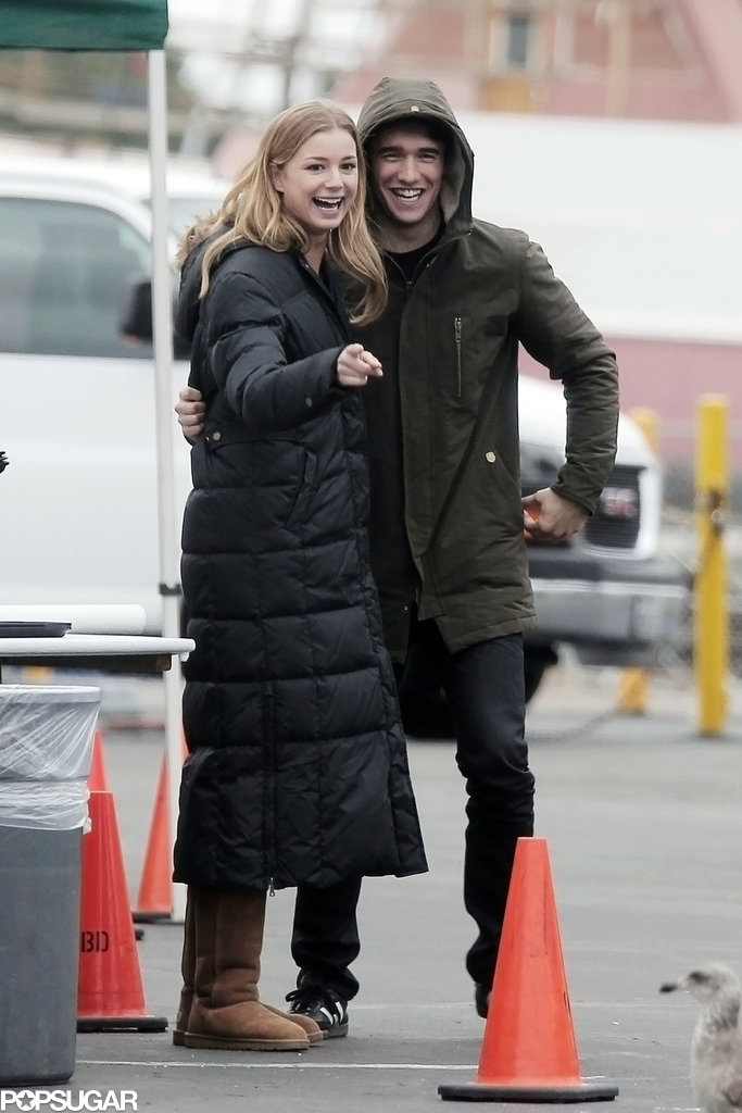 Emily VanCamp and Josh Bowman Hug On Set | Pictures | POPSUGAR Celebrity